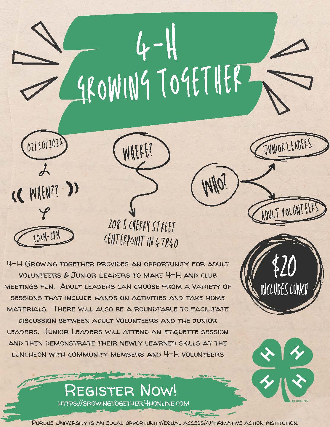 4-H Growing Together Volunteer and Jr. Leader Event – Porter County 4-H Hub
