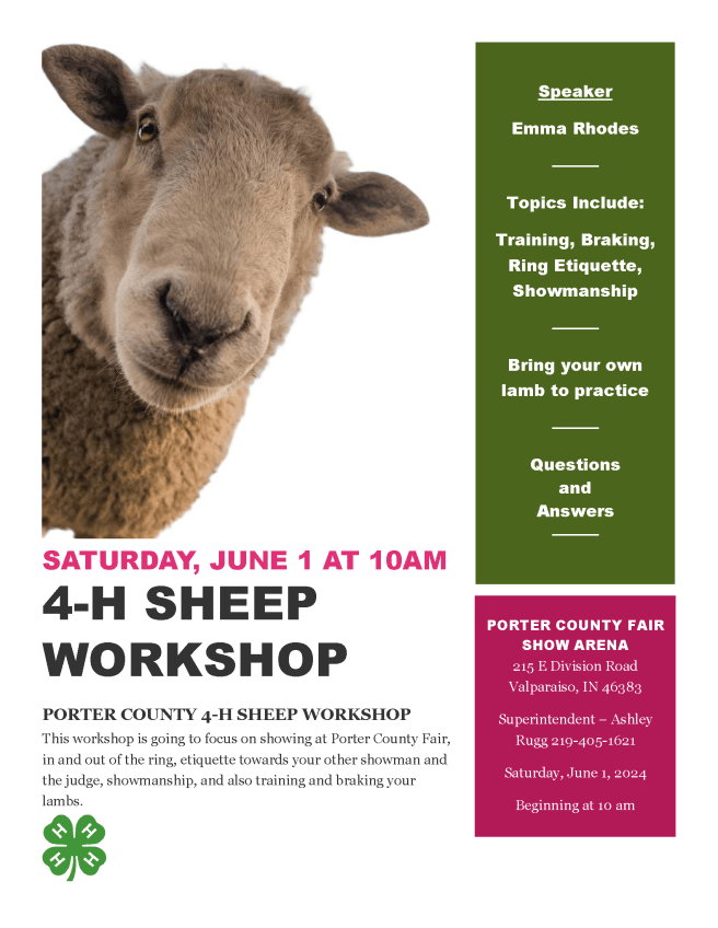 Sheep Workshop- June 1 – Porter County 4-H Hub